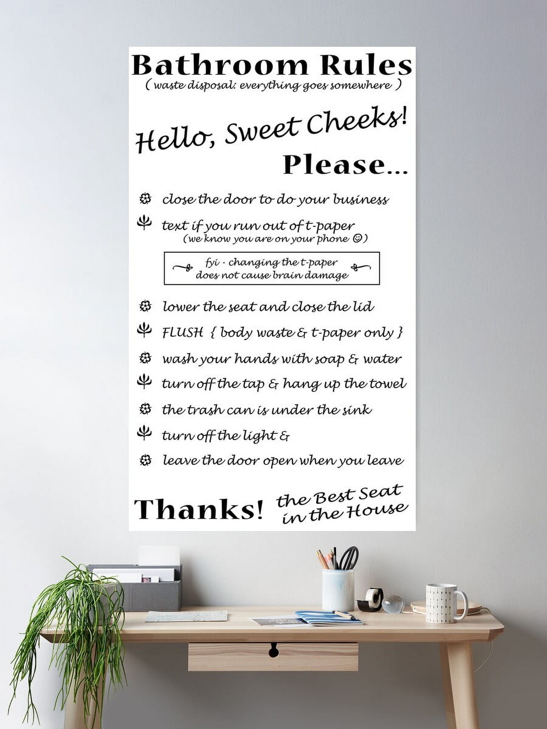 Kna Prints - 1 Pc Poster Sewer Bathroom Rules (Nueva), UNFRAMED-12x18 ...
