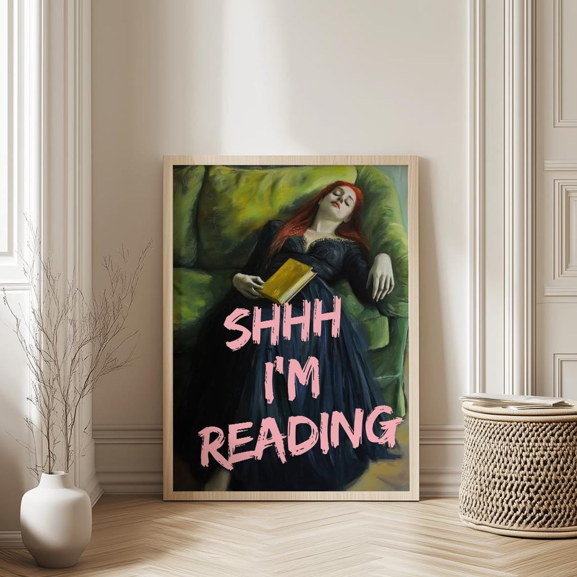 Kna Prints - 1 Pc Poster Shhh I Am Reading Art Print, Vintage Aesthetic ...
