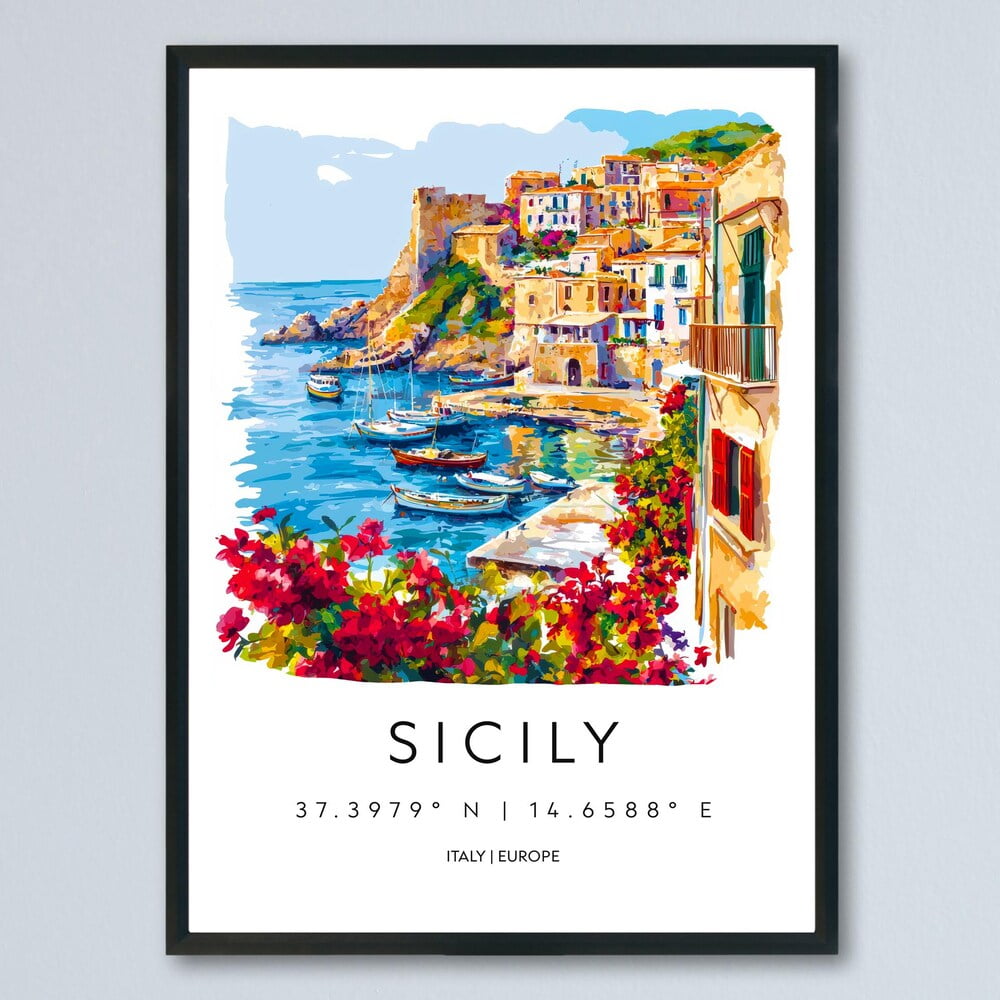 Kna Prints - 1 Pc Poster Sicily Watercolor Poster Sicily Italy Travel ...