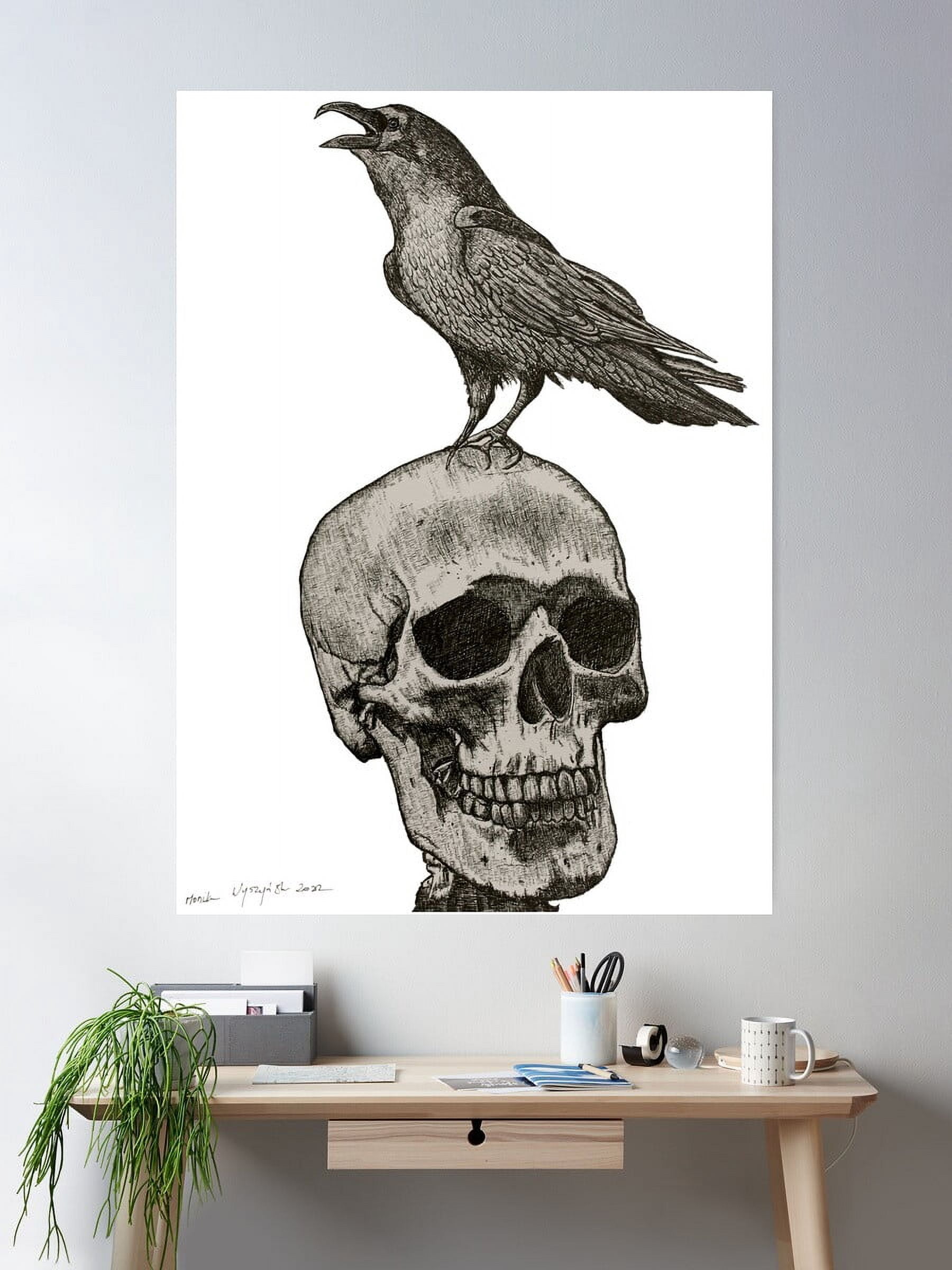 Kna Prints - 1 Pc Poster Skull & Raven Sketch, UNFRAMED-16x24 - Walmart.com
