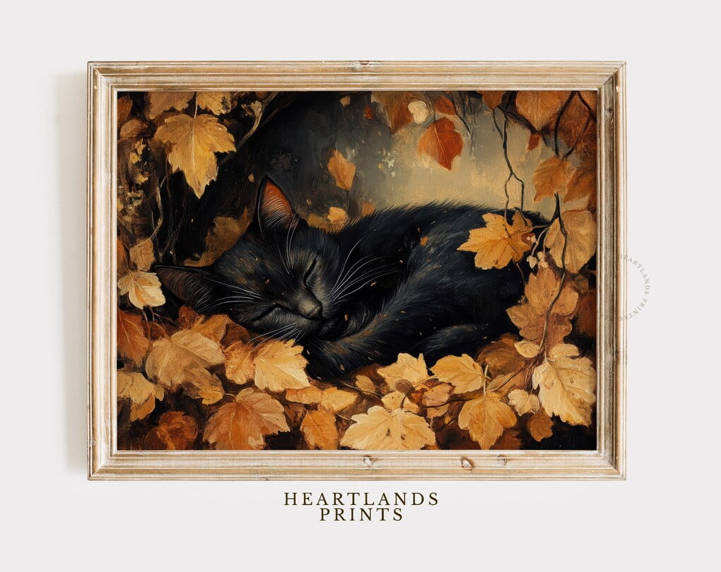 Kna Prints - 1 Pc Poster Sleeping Cat Fall Art Print, Halloween Wall ...