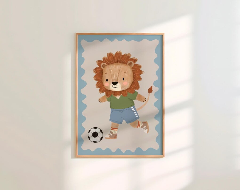 Kna Prints - 1 Pc Poster Soccer Lion For Kids Room Nursery Decor Animal ...