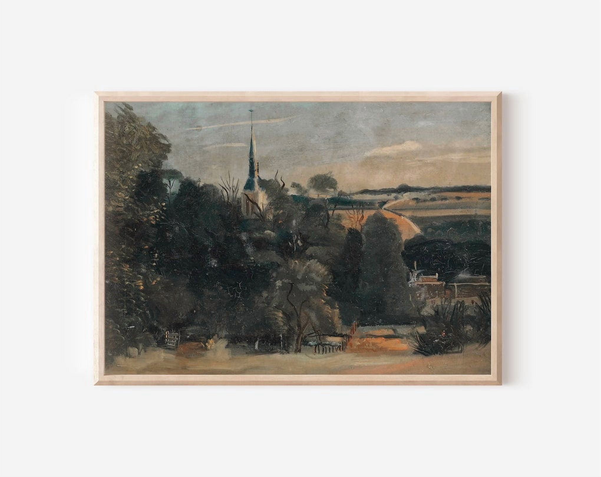 Kna Prints - 1 Pc Poster Soft Green Landscape Downloadable Print Moody Church Oil Painting ...