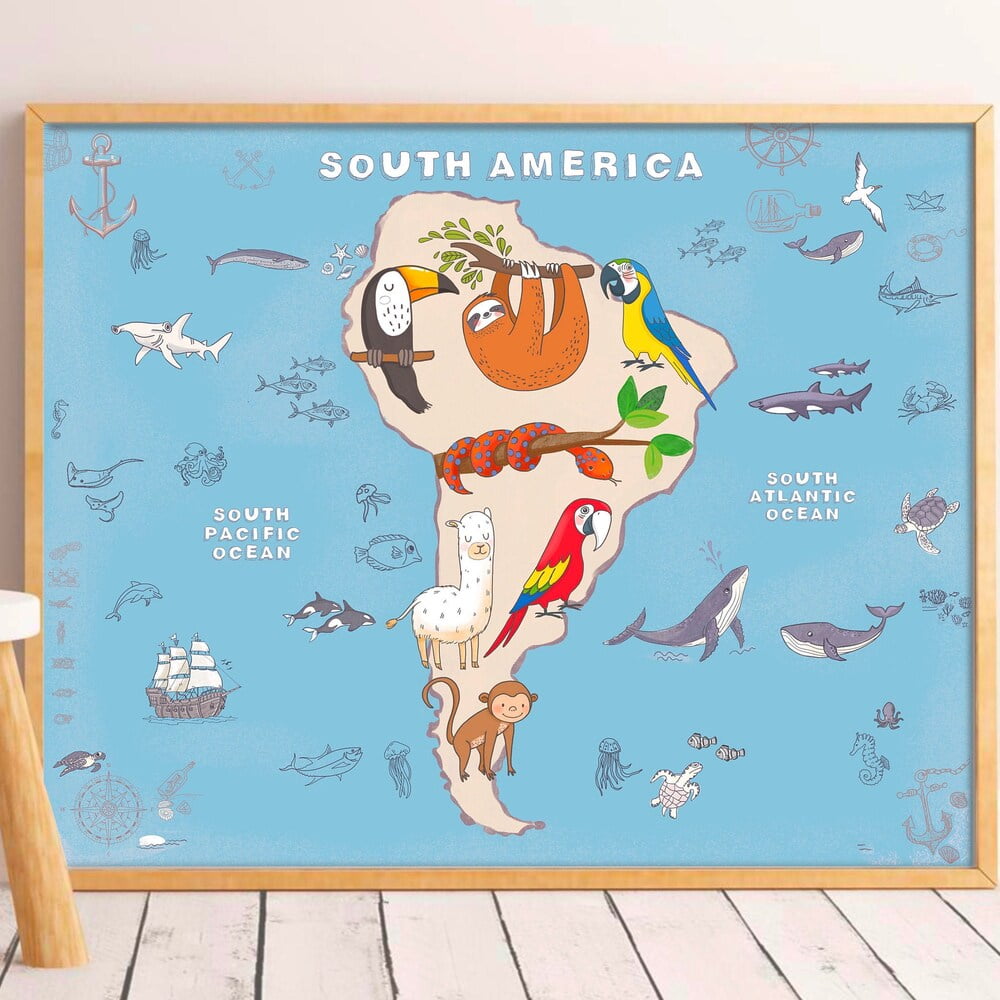 Kna Prints - 1 Pc Poster South America Continent Map Print Montessori ...