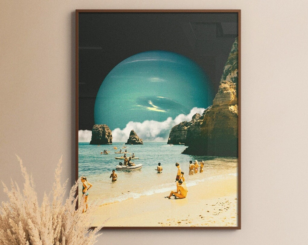 Kna Prints - 1 Pc Poster Space Beach Retro Space Art Vintage Collage ...