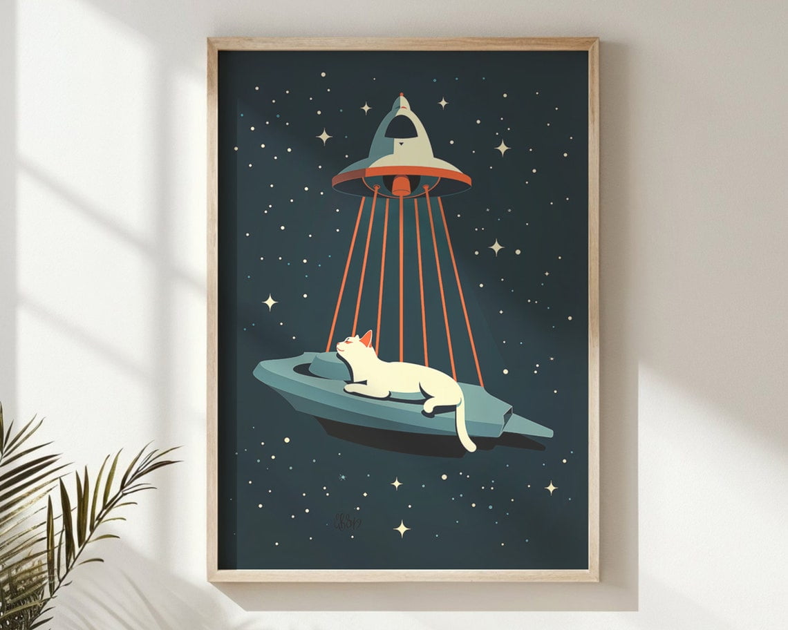 Kna Prints - 1 Pc Poster Space Cat Nursery Wall Art, Kids Outer Space ...