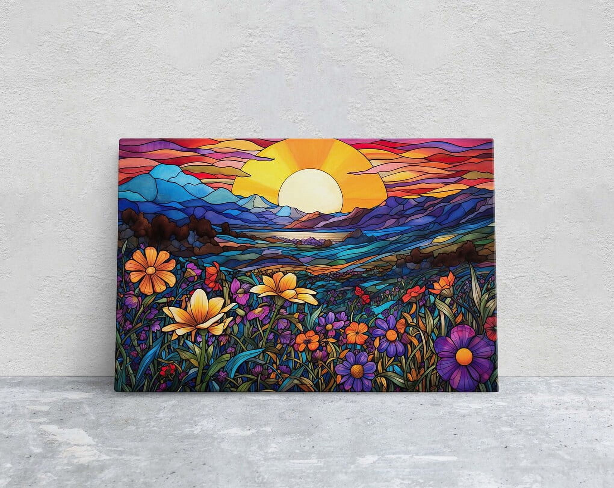 Kna Prints - 1 Pc Poster Stained Glass Painting, Blue Motains, Faux ...