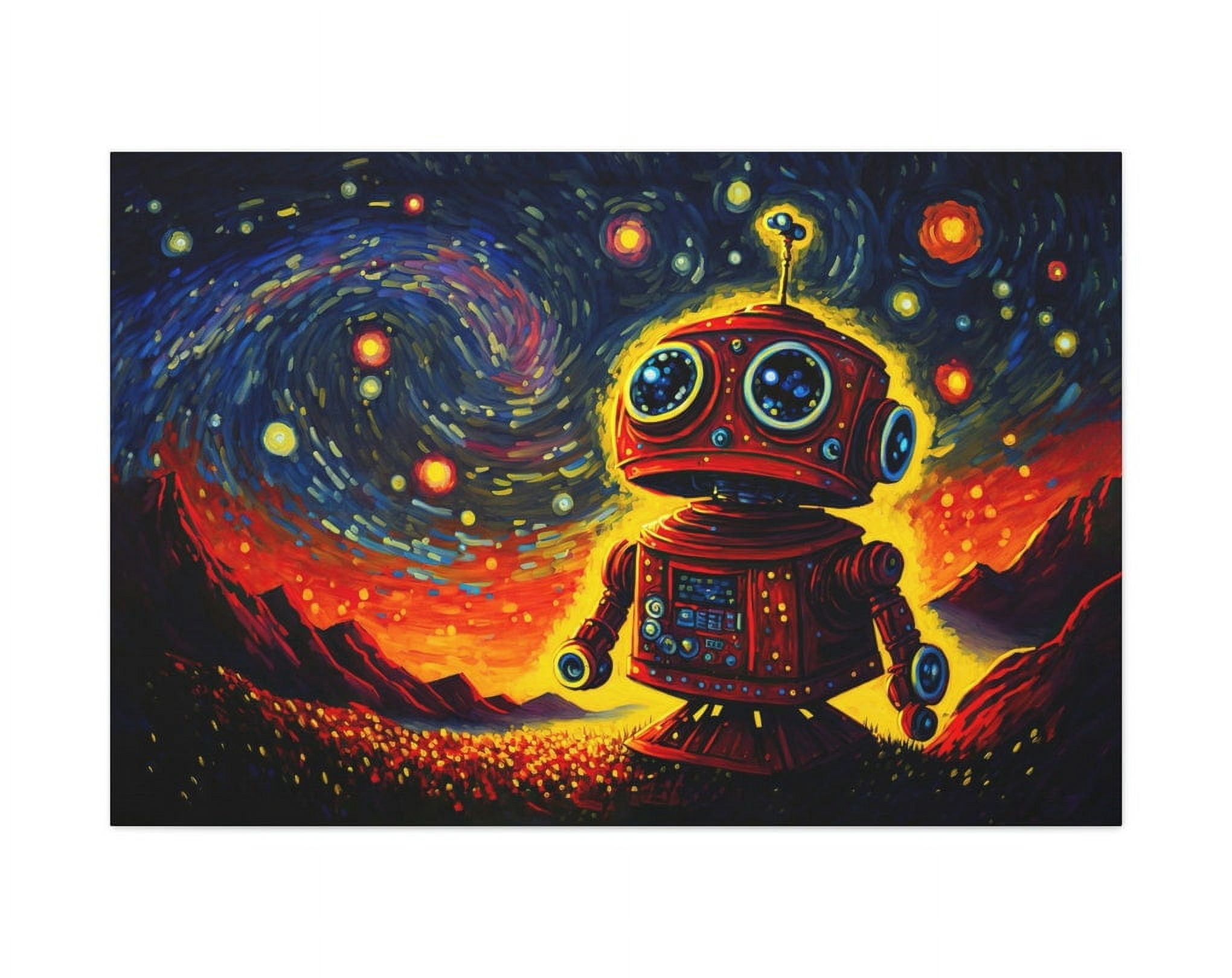 Kna Prints - 1 Pc Poster Starry Night Red Robot Art, UNFRAMED-8x12 ...