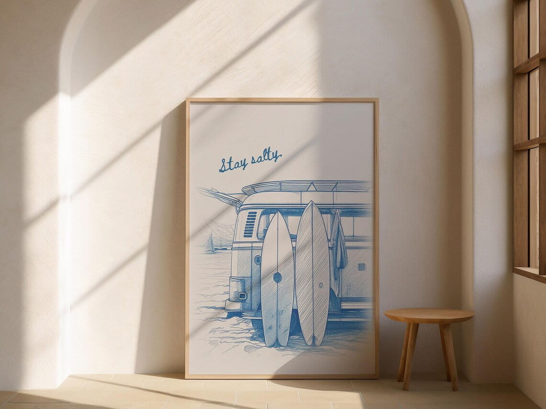 Kna Prints - 1 Pc Poster Stay Salty Surf , Trendy Blue Surfer Van Art ...