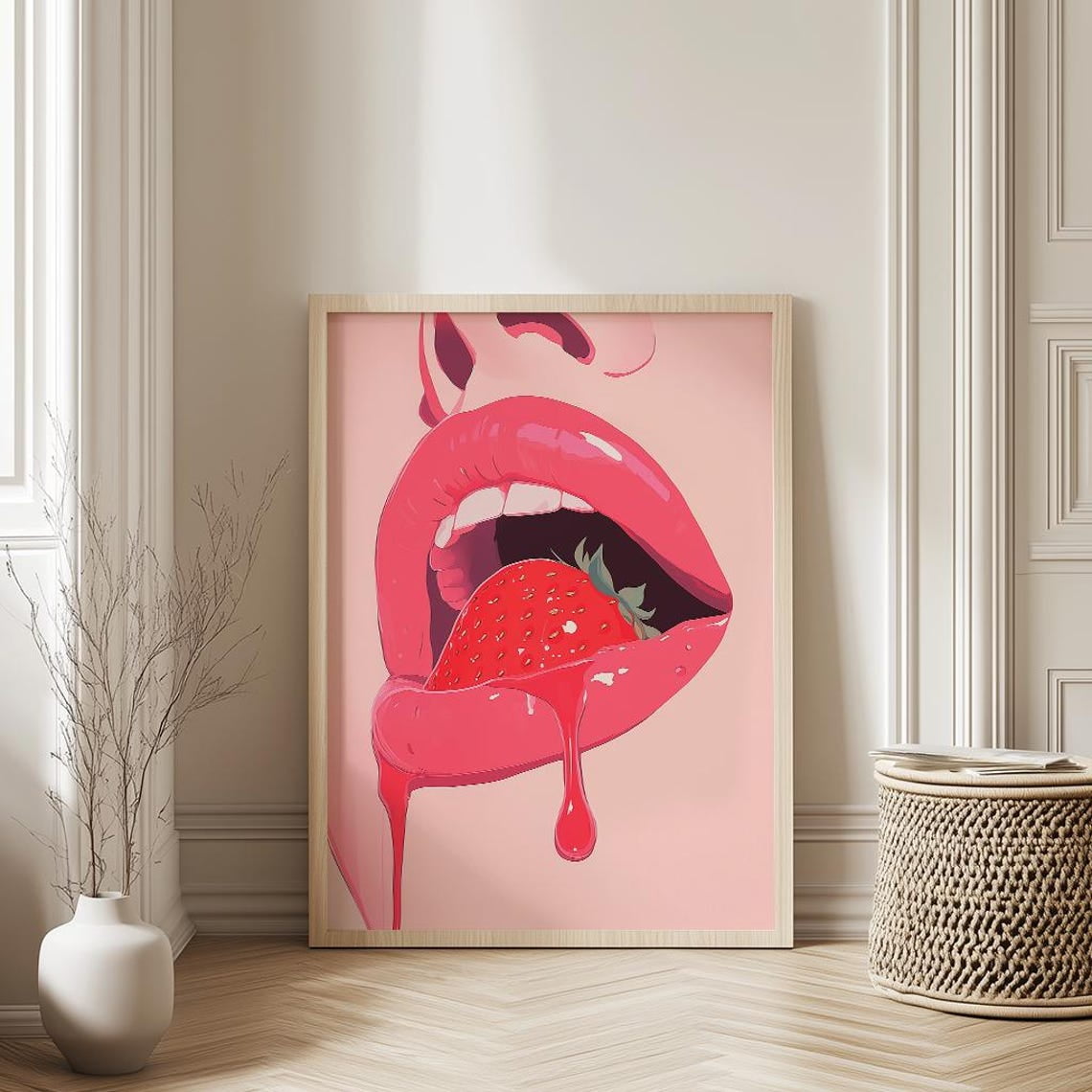 Kna Prints - 1 Pc Poster Strawberry Lips Wall Art, Pop Art Illustration, Modern Aesthetic Print ...