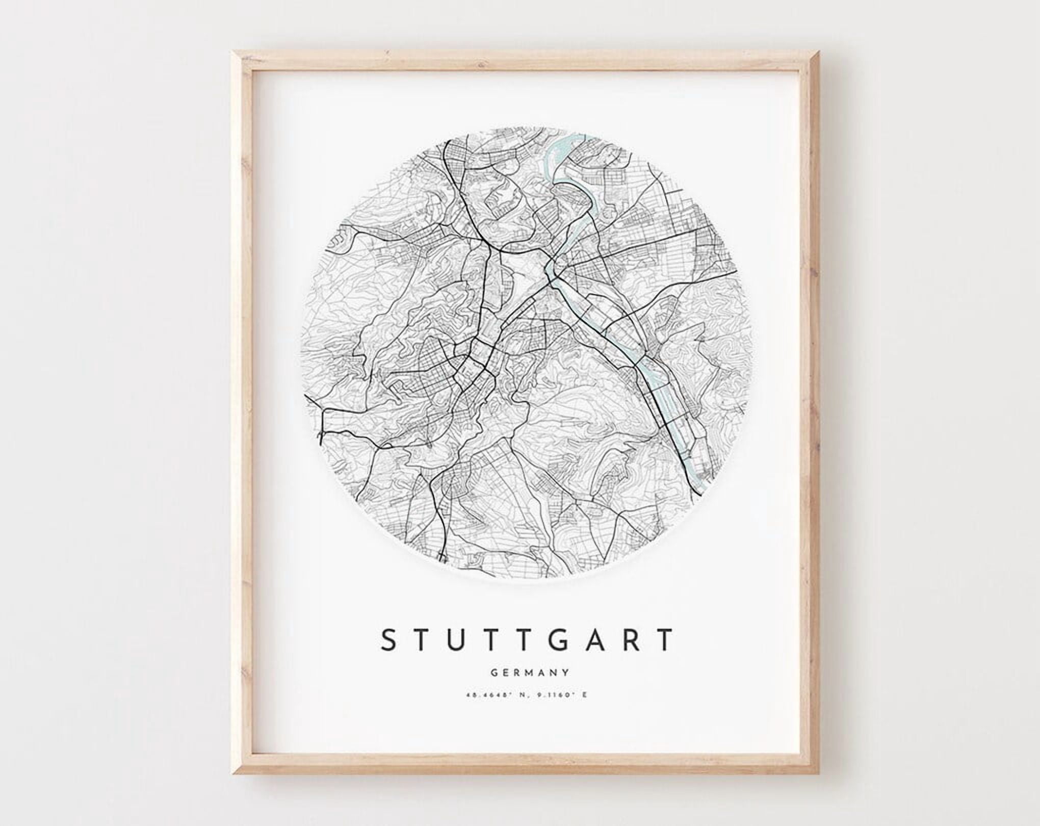 Kna Prints - 1 Pc Poster Stuttgart Map Print, Stuttgart Map City Wall ...