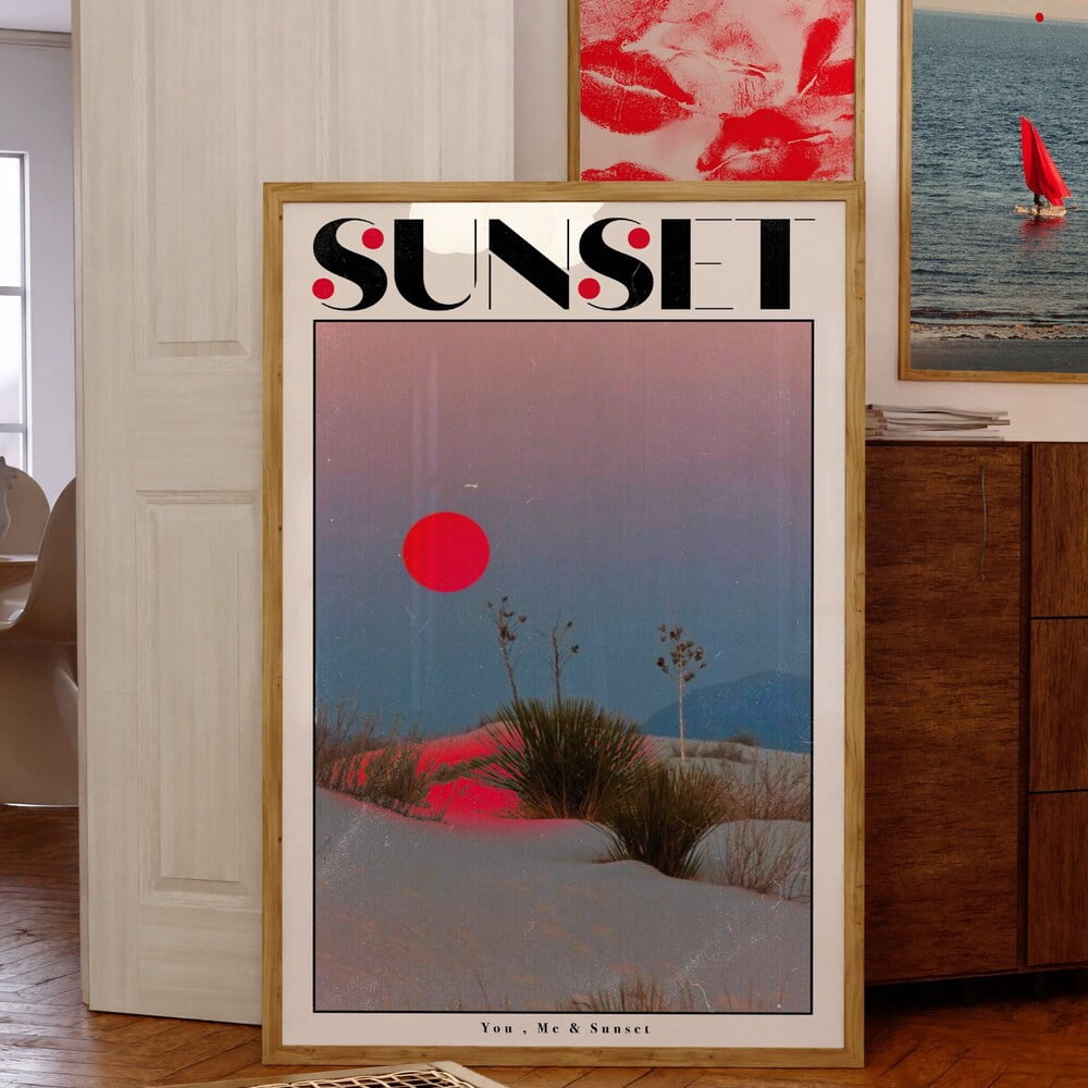 Kna Prints - 1 Pc Poster Sunset Poster, 70S Retro Print, Red Wall Art ...