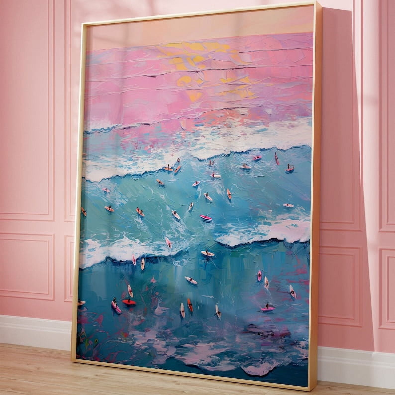 Kna Prints - 1 Pc Poster Surfing Beach Wall Art Beachy Wall Art Pink ...