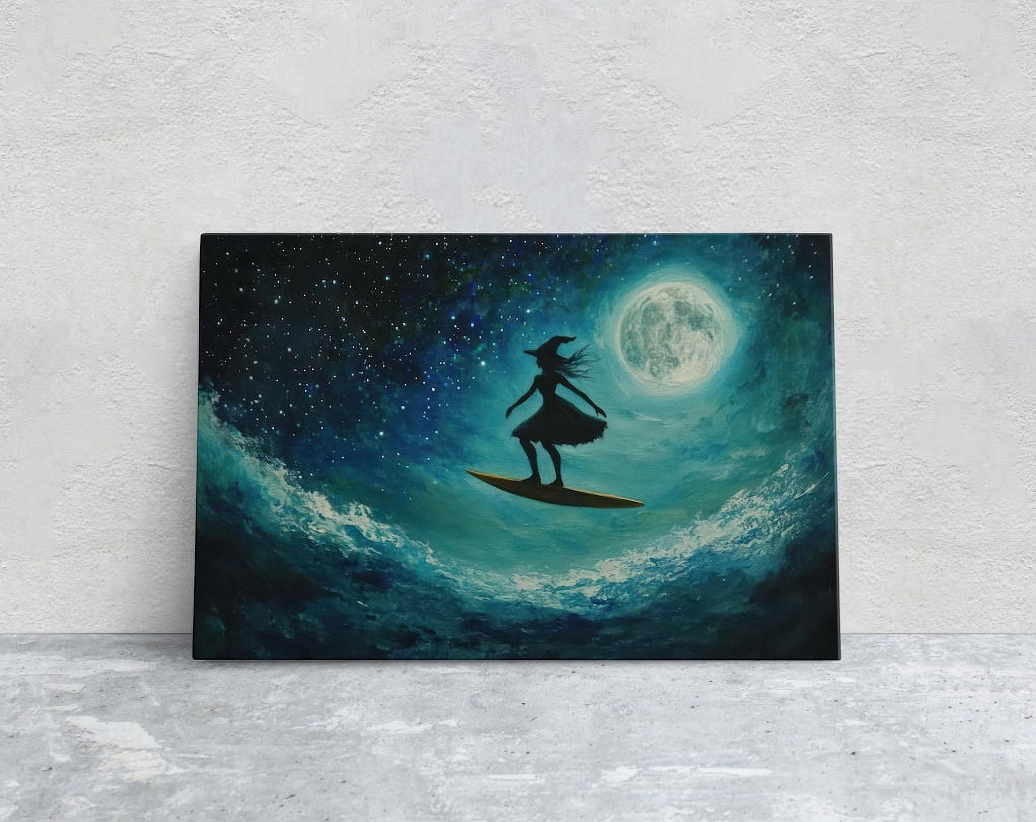 Kna Prints - 1 Pc Poster Surfing Witch, Whimsical Halloween, Full Moon ...