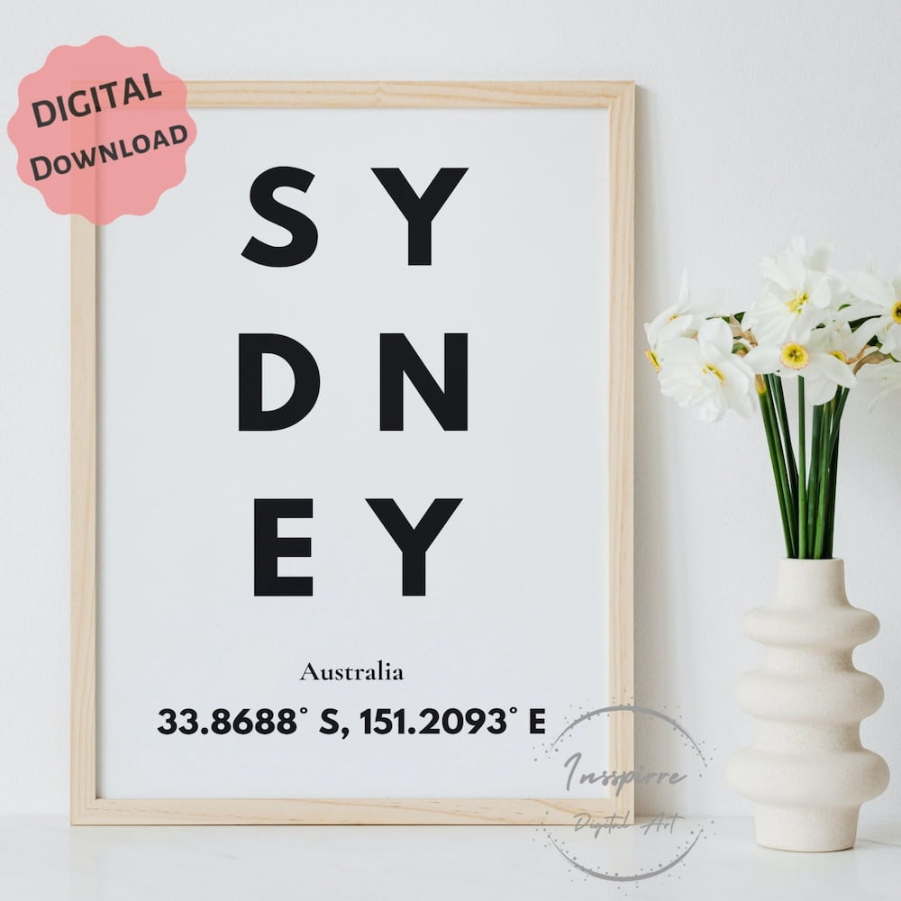 Kna Prints - 1 Pc Poster Sydney Australia Coordinates Printable, Office ...