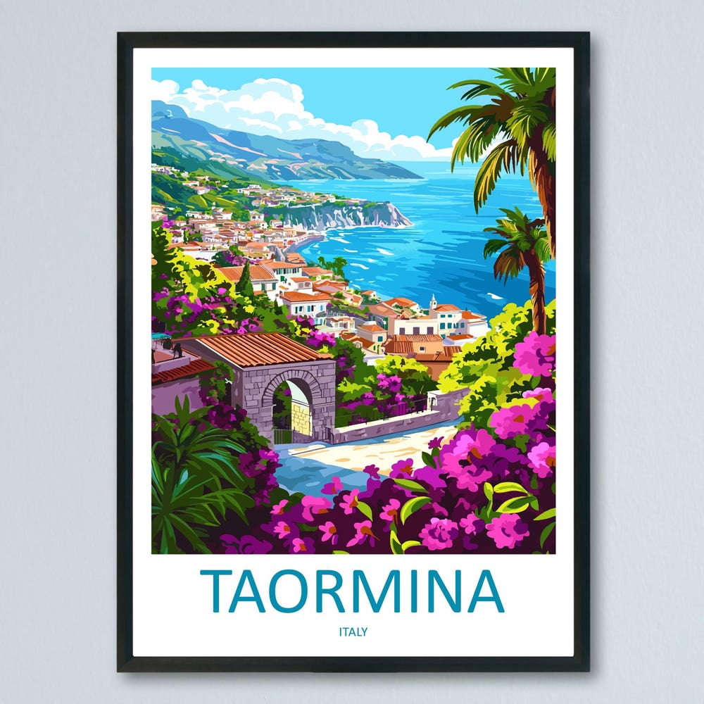 Kna Prints - 1 Pc Poster Taormina Cartoon Travel Poster Sicily Wall Art ...