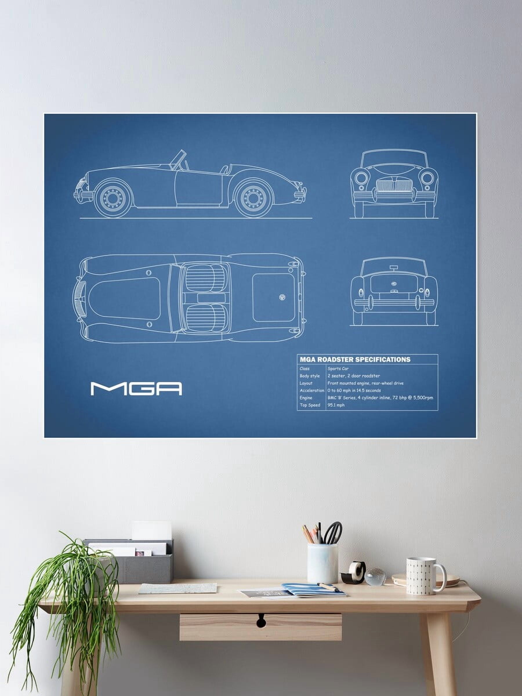 Kna Prints - 1 Pc Poster The Mga Sports Car Blueprint, UNFRAMED-24x36 ...
