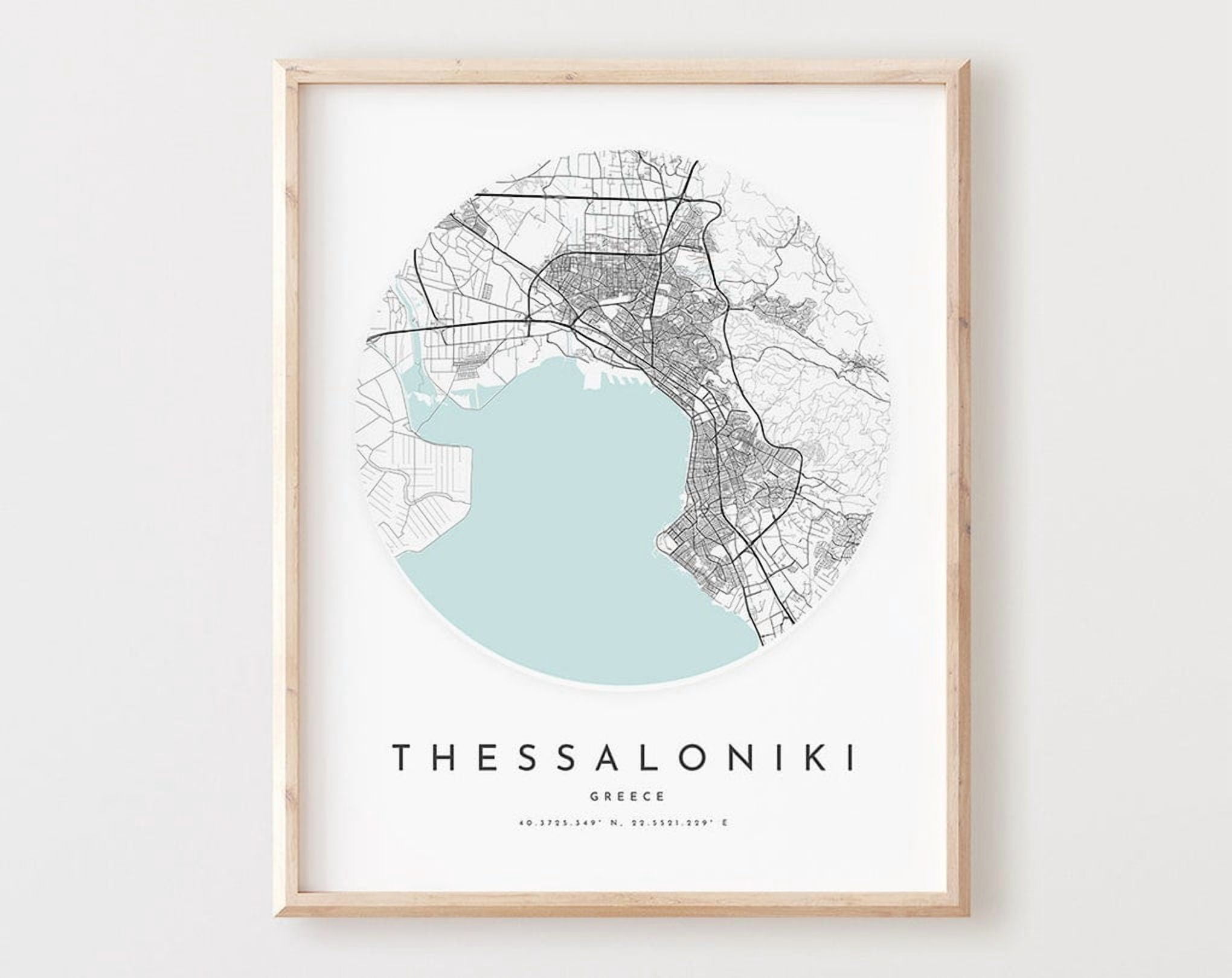 Kna Prints - 1 Pc Poster Thessaloniki Map Print, Thessaloniki Map City ...