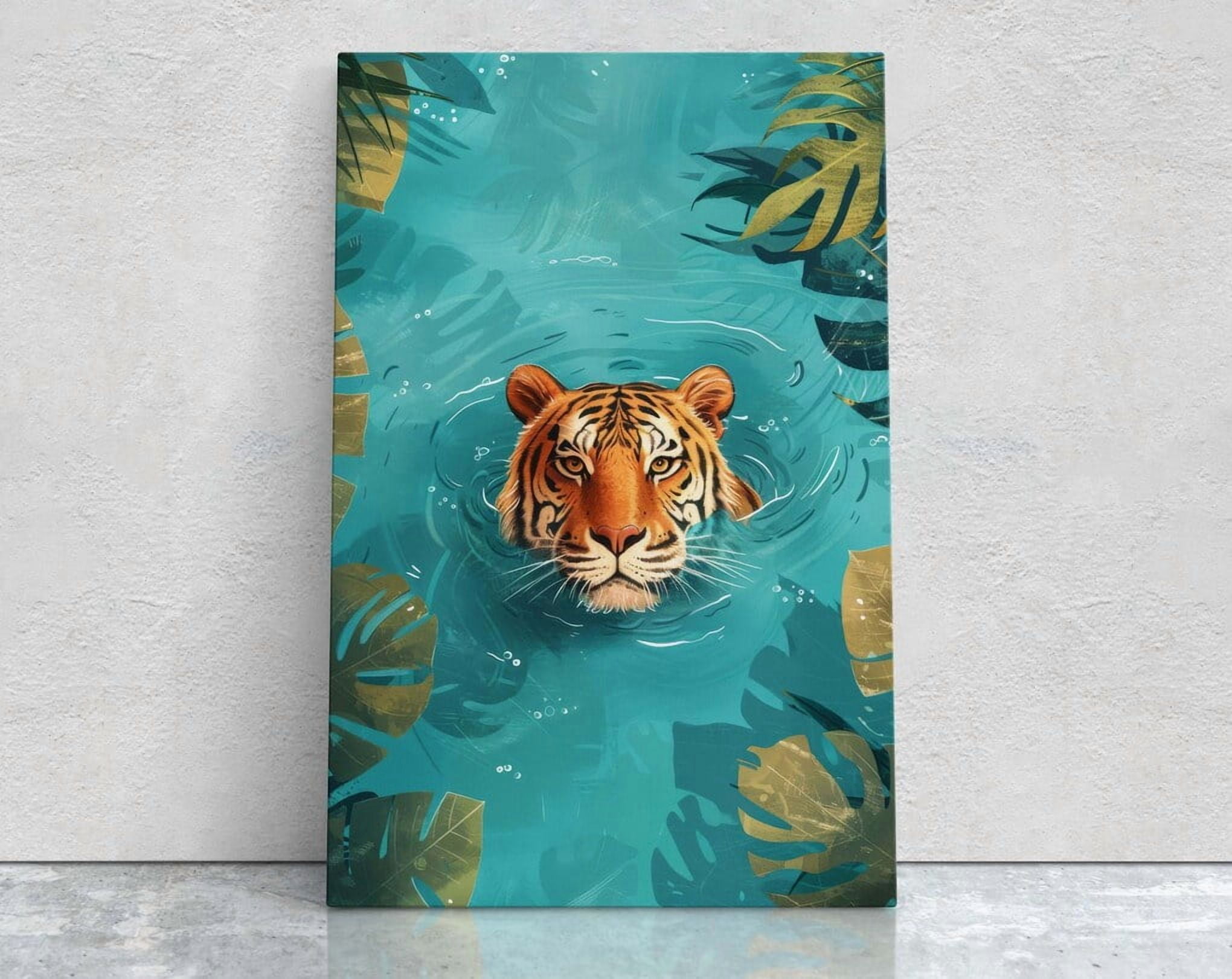 Kna Prints - 1 Pc Poster Tiger In Water, Big Cat Art, , Large Art Print ...