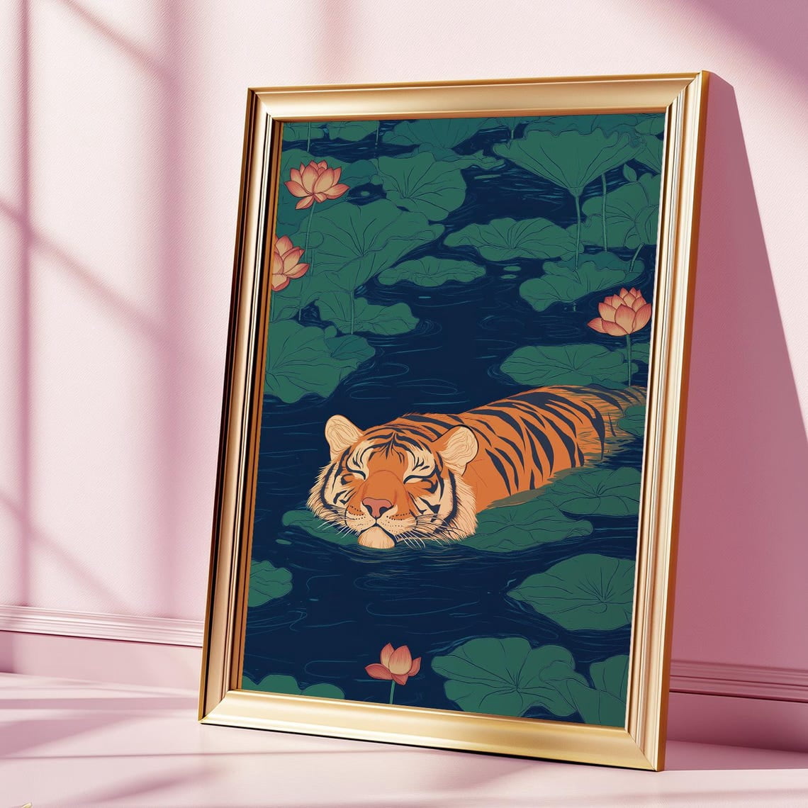 Kna Prints - 1 Pc Poster Tiger In Lotus Pond Art Print, Serene Jgle ...