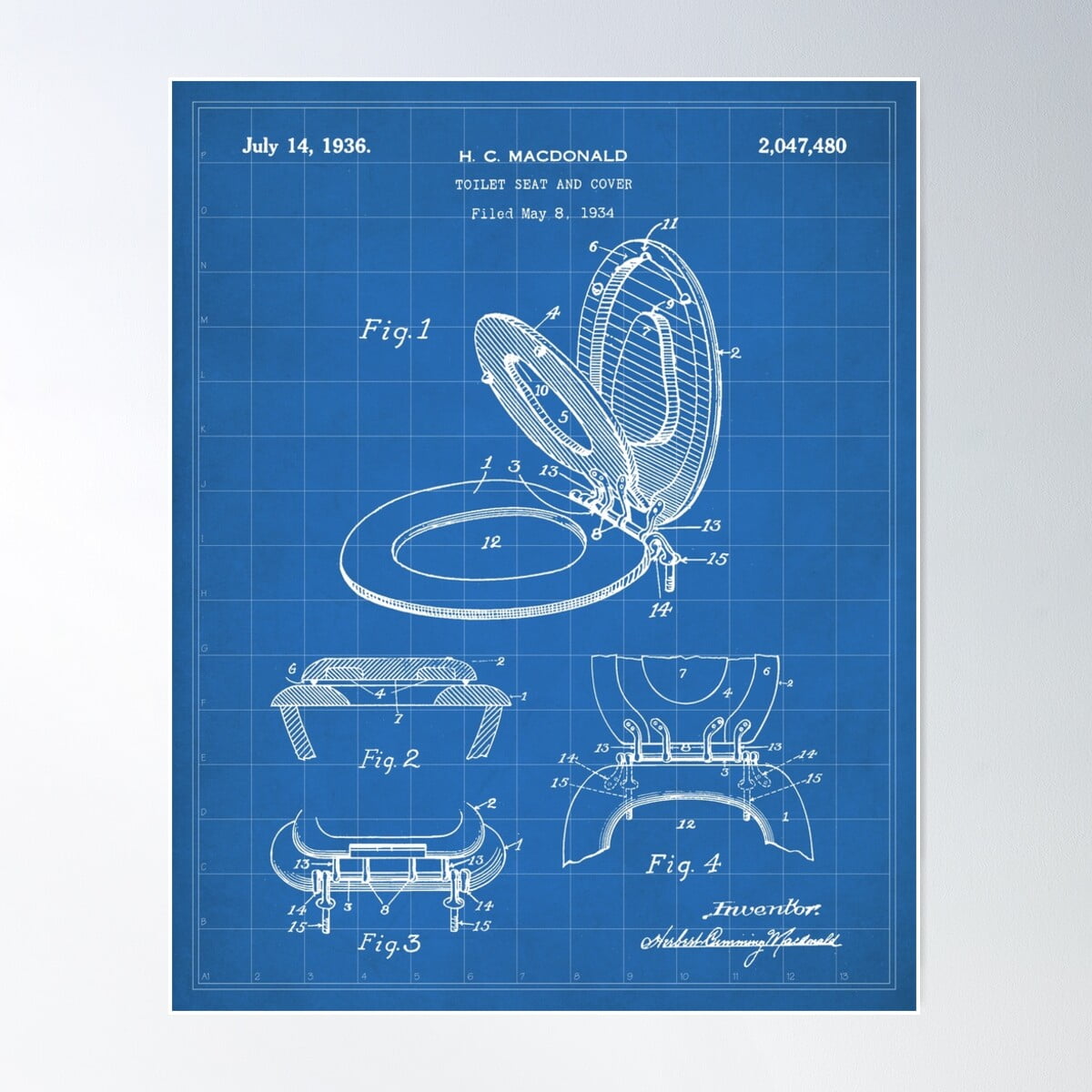 Kna Prints - 1 Pc Poster Toilet Seat Patent Bathroom Art Blueprint ...