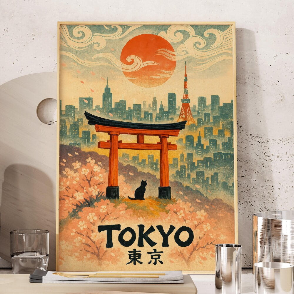 Kna Prints - 1 Pc Poster Tokyo Cityscape Poster With Torii Gate And ...