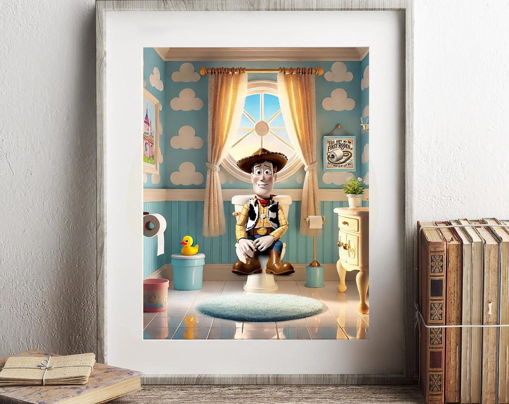 Kna Prints - 1 Pc Poster Toy Story Woody On Toilet Bathroom Art Print ...