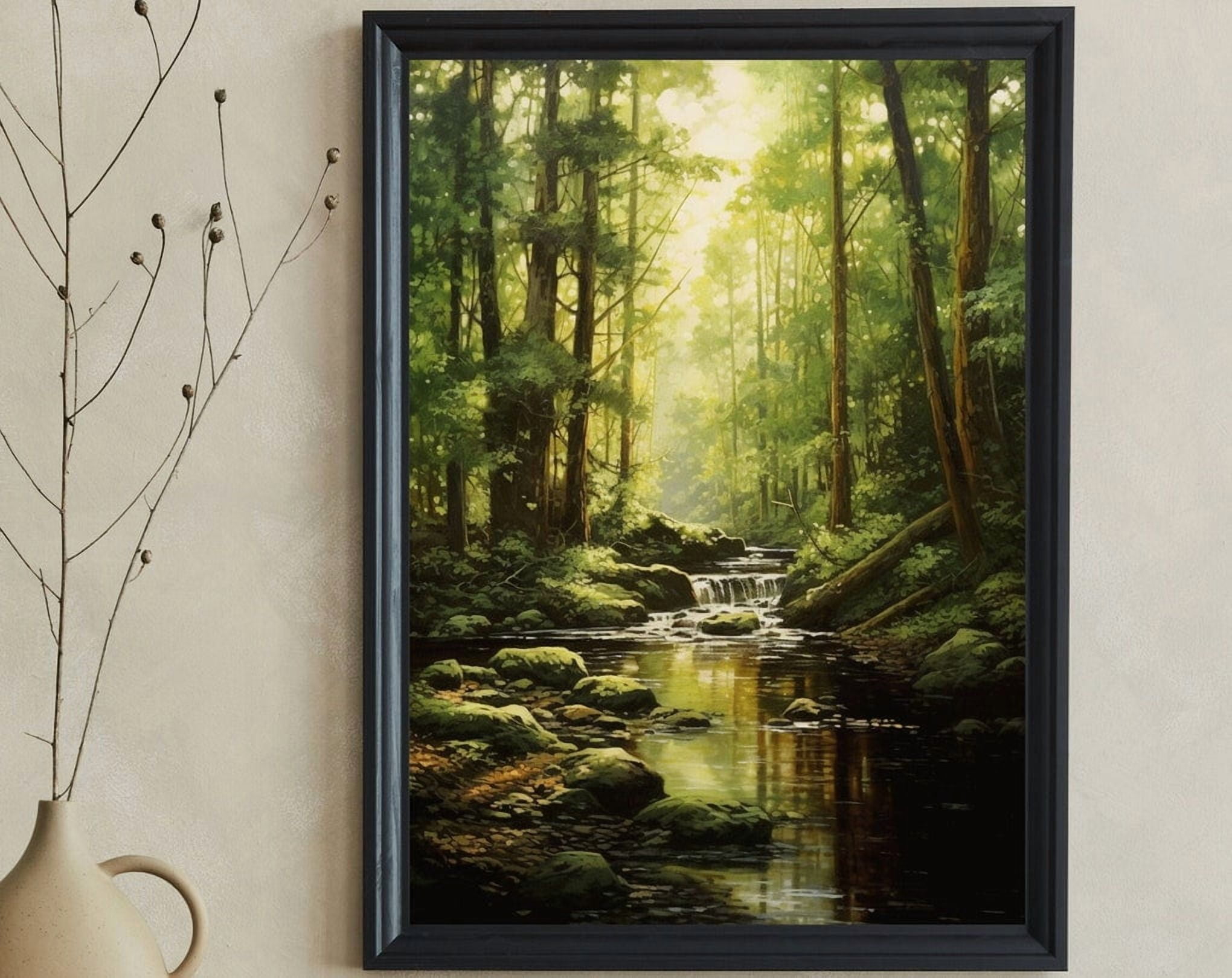 Kna Prints - 1 Pc Poster Tranquil Green Forest And Stream Acrylic ...