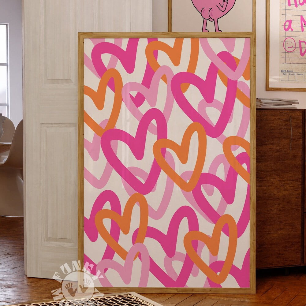 Kna Prints - 1 Pc Poster Trendy Preppy Pink Orange Hearts Printable ...