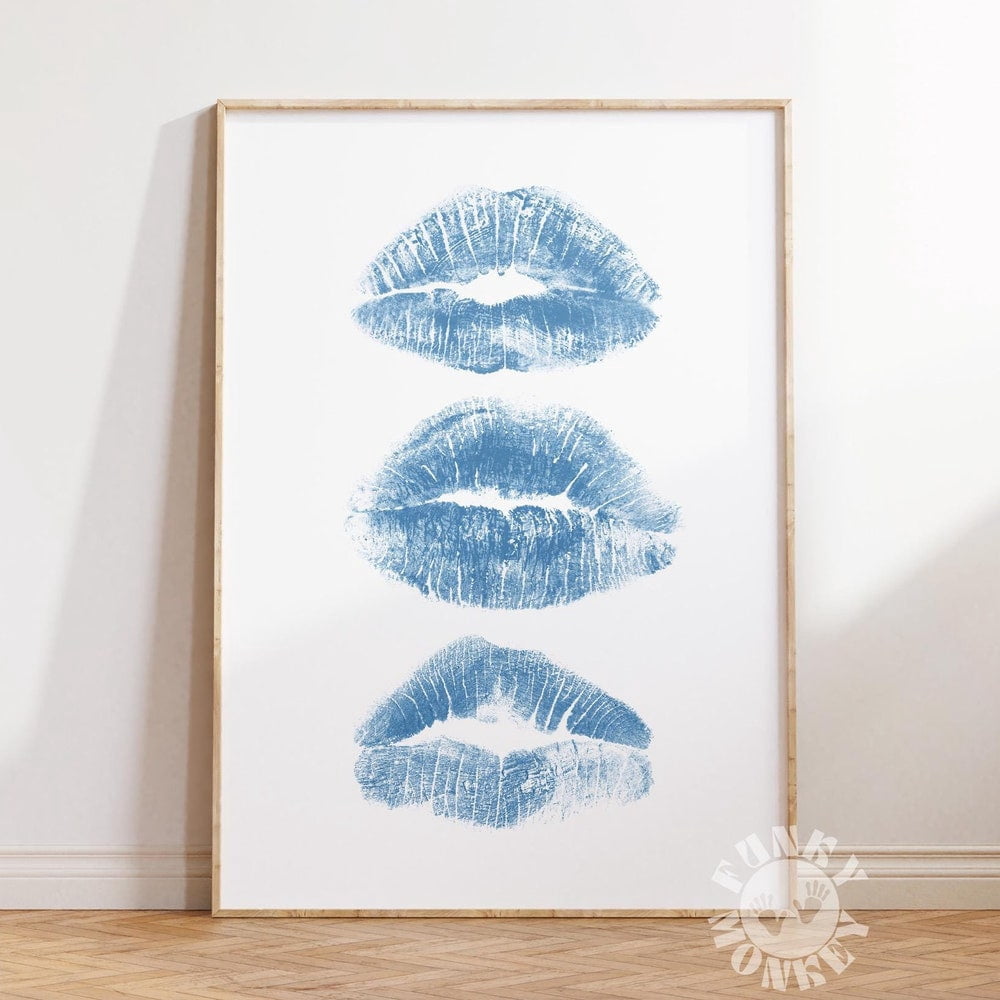 Kna Prints - 1 Pc Poster Trendy Wall Art, Retro Blue Kiss Lips Print ...