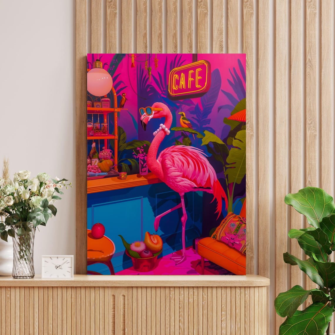 Kna Prints - 1 Pc Poster Tropical Flamingo Cafe , Tiki Art, Whimsical ...