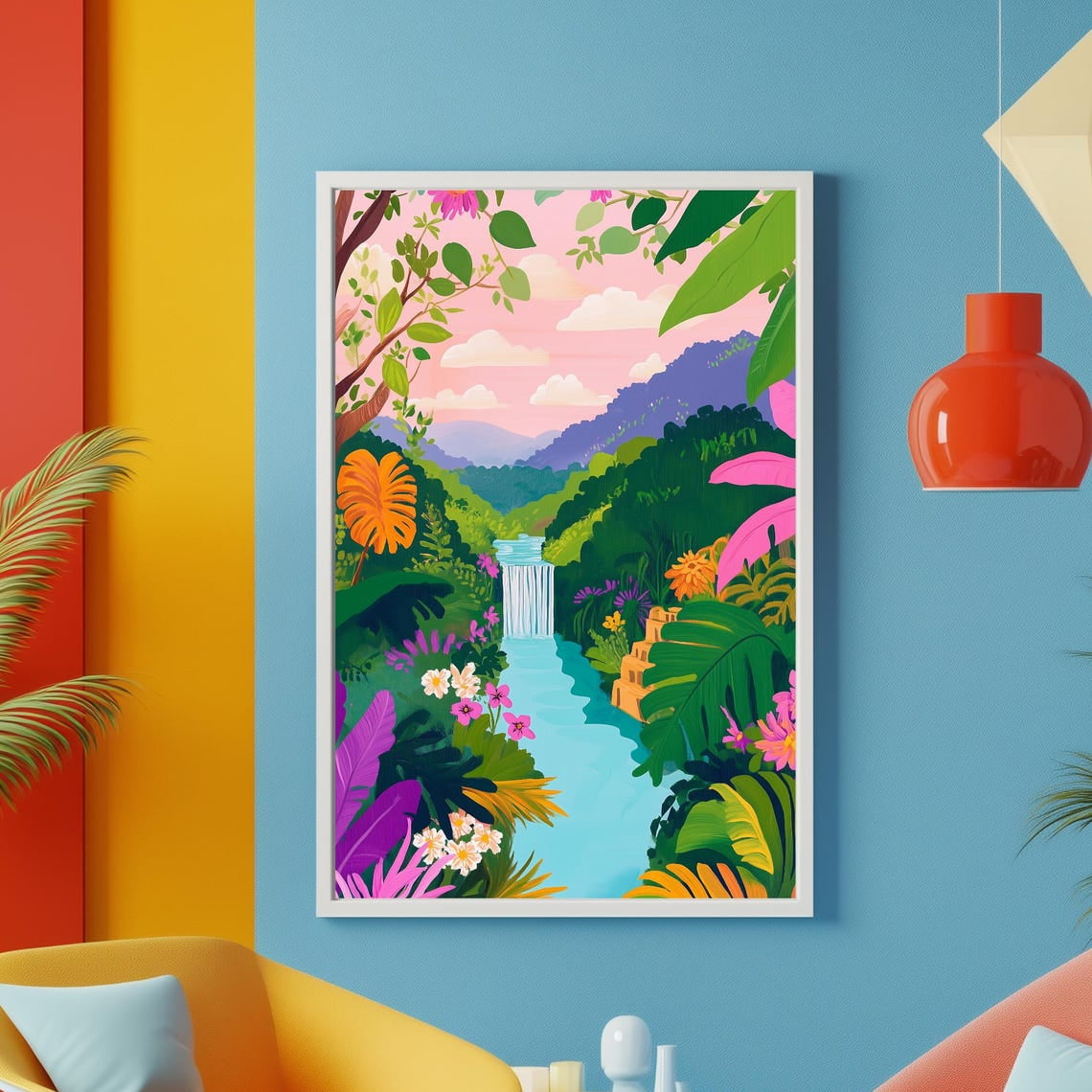 Kna Prints - 1 Pc Poster Tropical Jgle Wall Art, Vibrant Waterfall ...