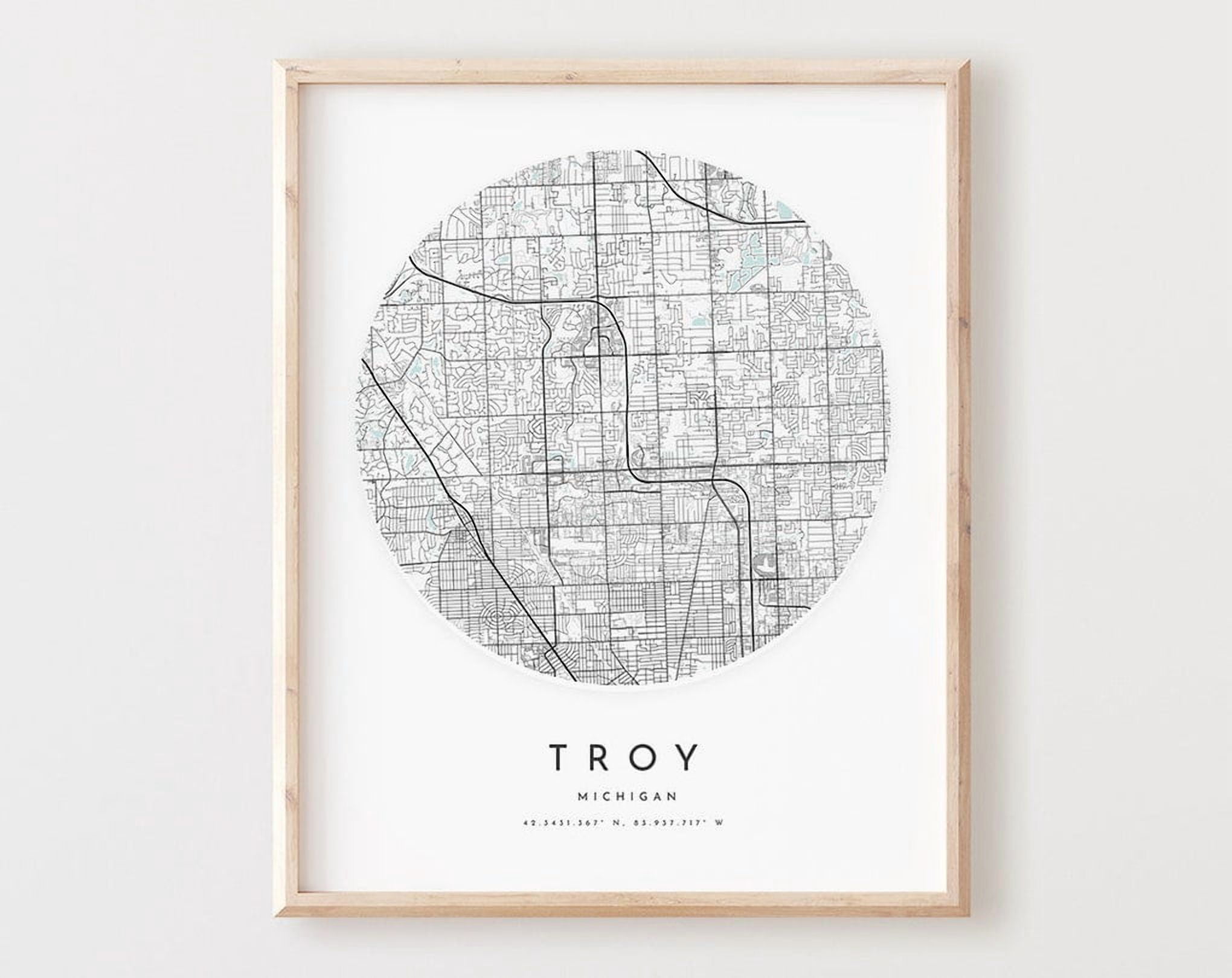 Kna Prints - 1 Pc Poster Troy Map Print, Troy Map City Wall Art, Mi ...