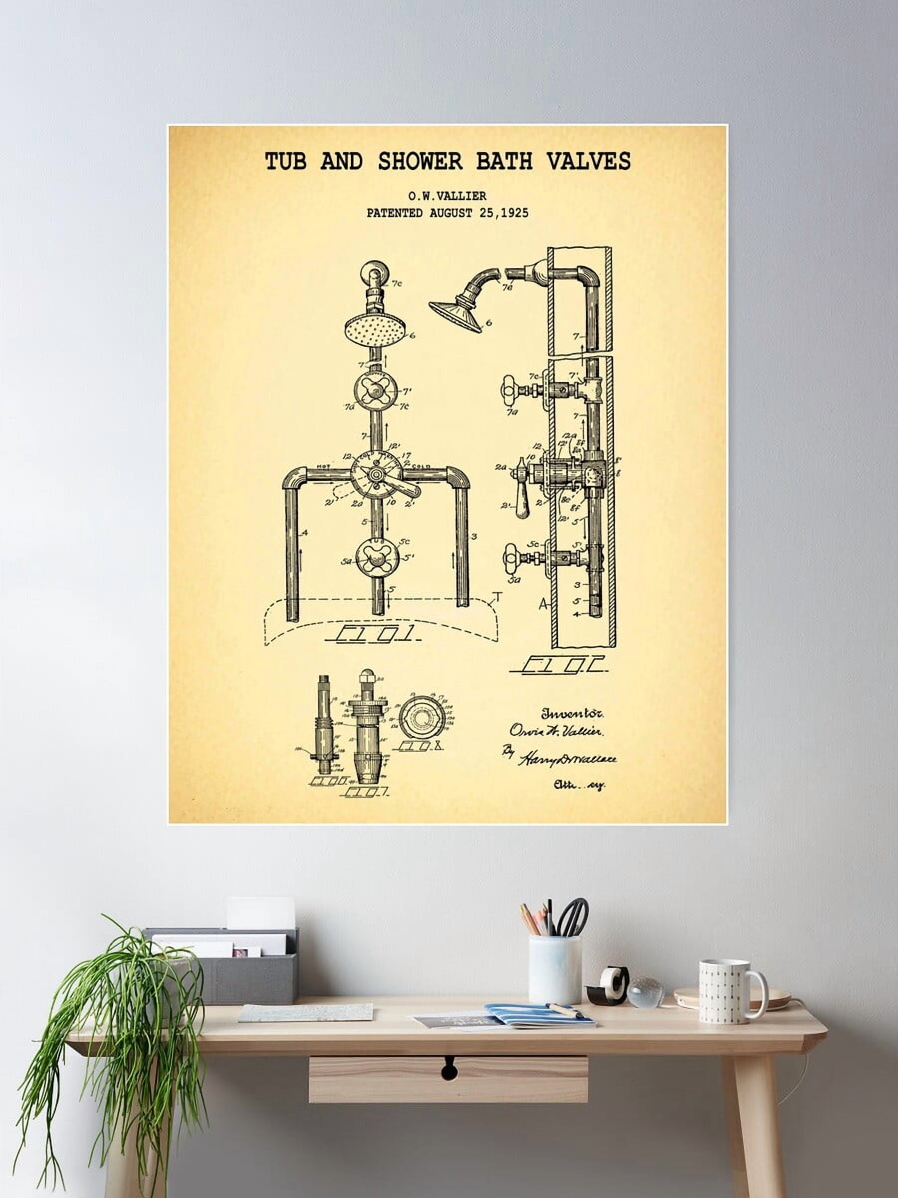 Kna Prints - 1 Pc Poster Tub And Shower Bath Valves, UNFRAMED-12x18 ...