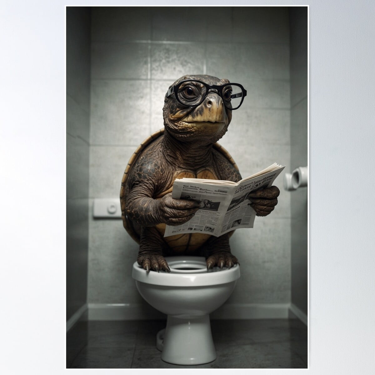 Kna Prints - 1 Pc Poster Turtle Reading Newspaper Bathroom Art ...