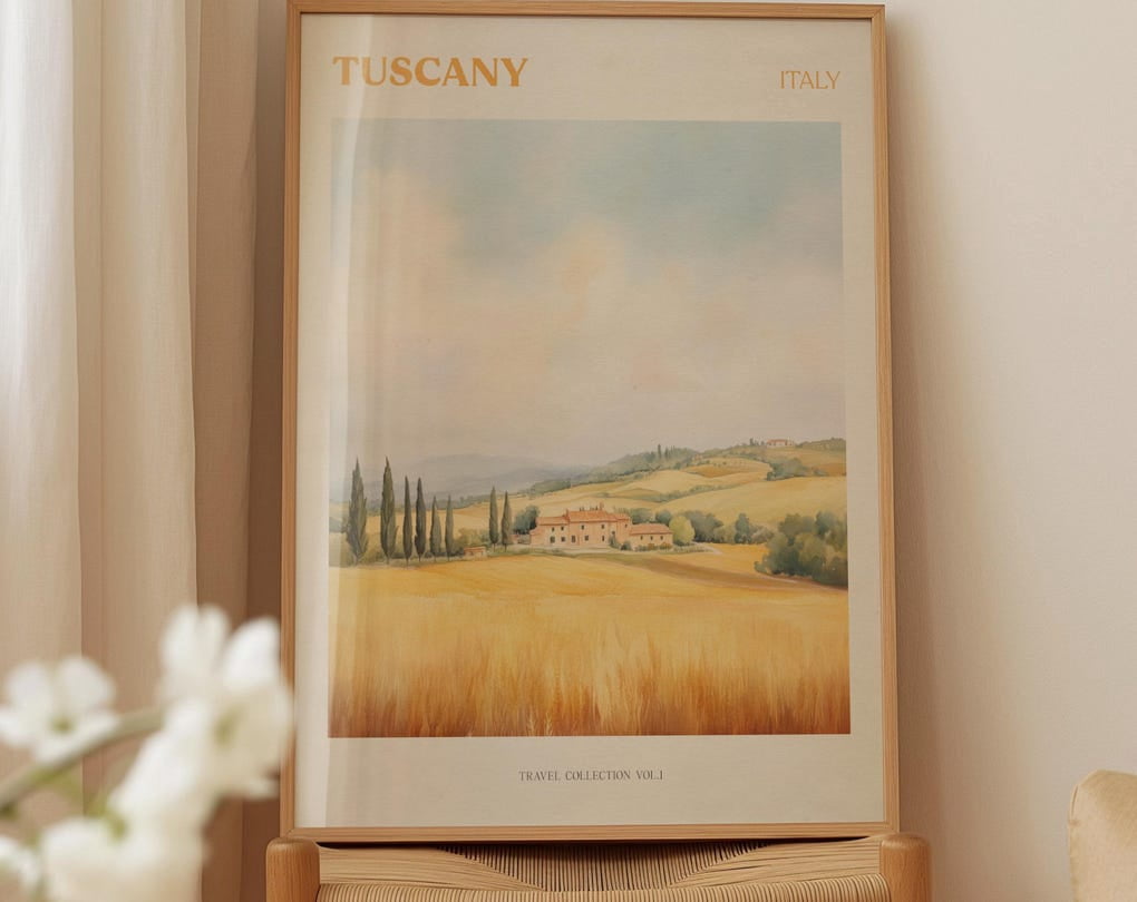 Kna Prints - 1 Pc Poster Tuscany Digital Print Watercolour Cotryside ...