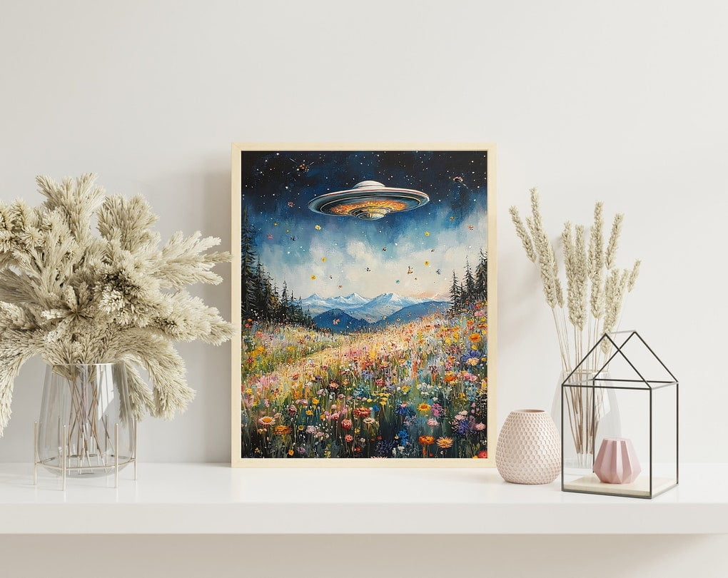 Kna Prints - 1 Pc Poster Ufo Surreal Floral Art Print, Whimsical Alien ...