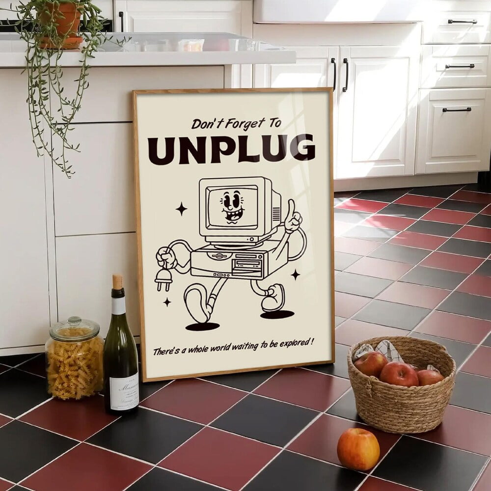 Kna Prints - 1 Pc Poster Unplug Print Retro Computer Illustration Wall ...
