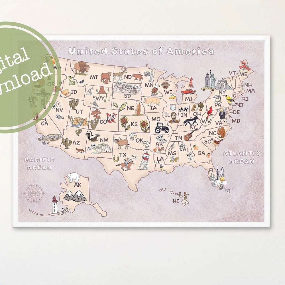 Kna Prints - 1 Pc Poster Us Map Poster, Homeschool Educational Poster ...