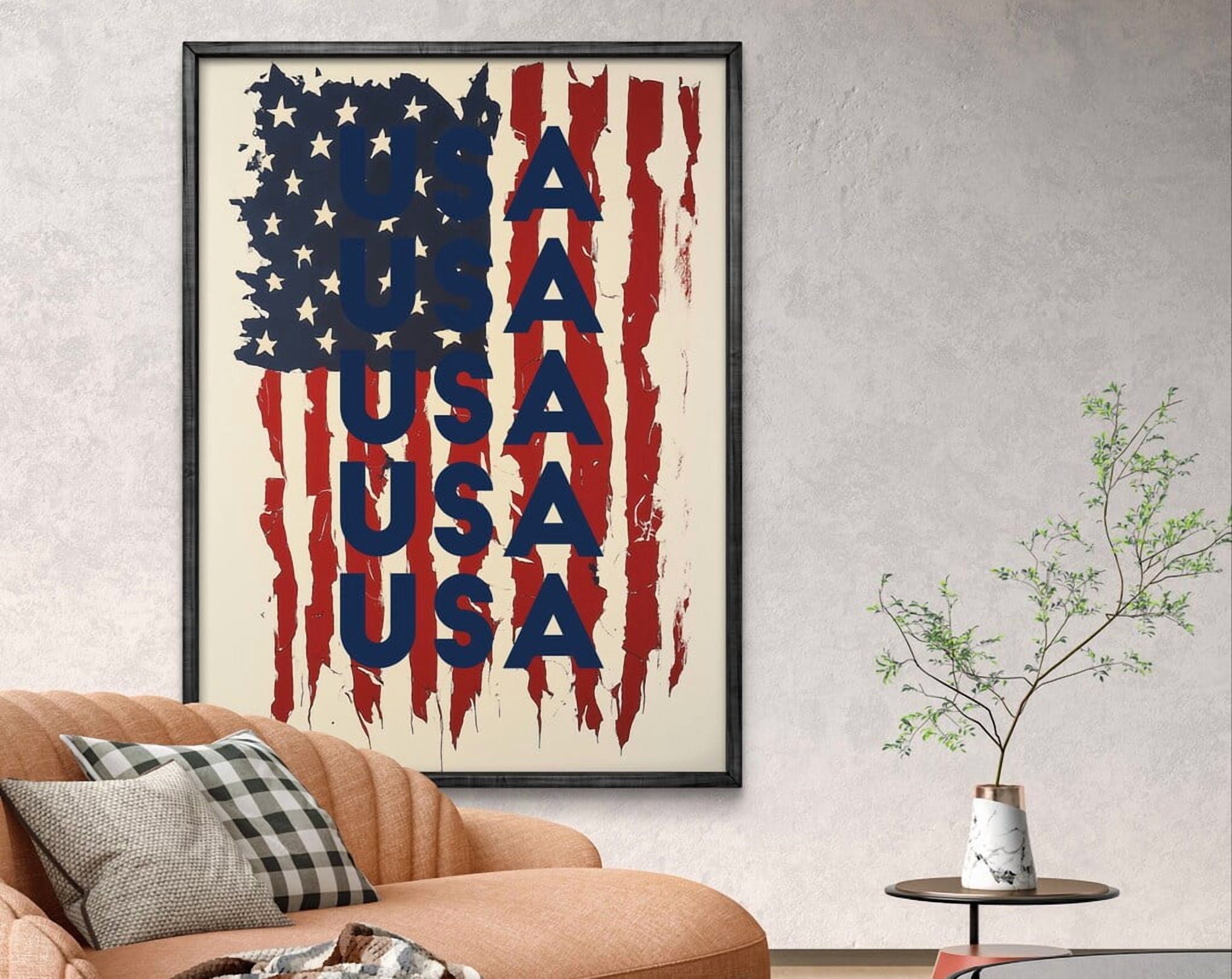 Kna Prints - 1 Pc Poster Usa Flag Art Modern Patriotic Wall Print, Red ...
