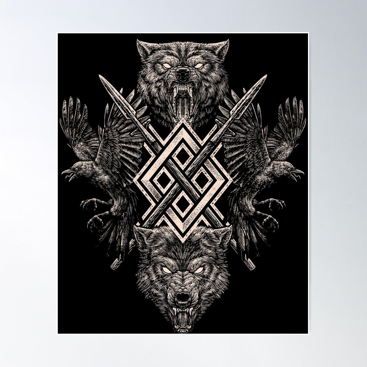 Kna Prints - 1 Pc Poster Viking Wolf Raven Of Odin Geri Freki Huginn ...
