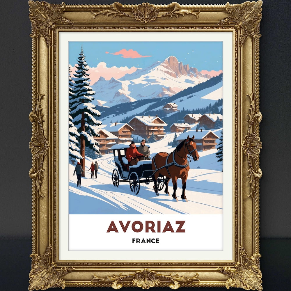 Kna Prints - 1 Pc Poster Vintage Avoriaz Horse Carriage Poster – Winter Alpine Village Scene ...
