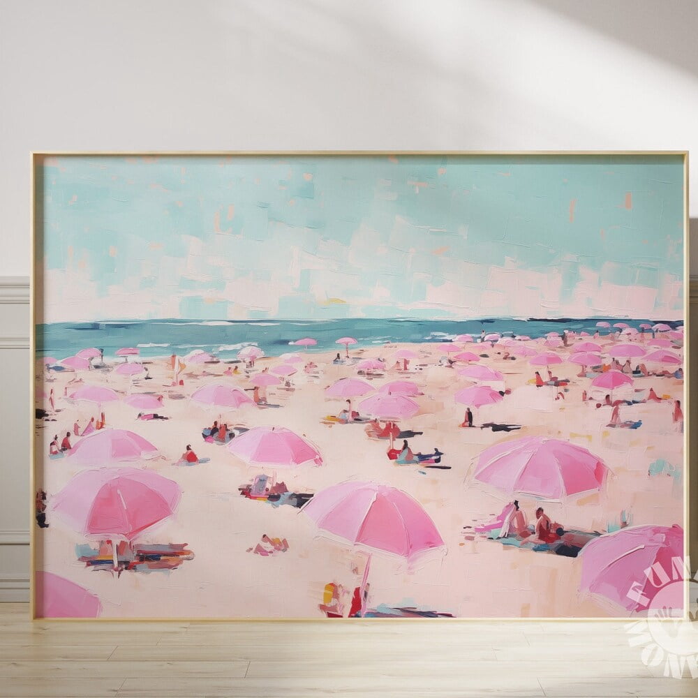 Kna Prints - 1 Pc Poster Vintage Beach Print, Pink Beach Umbrellas ...