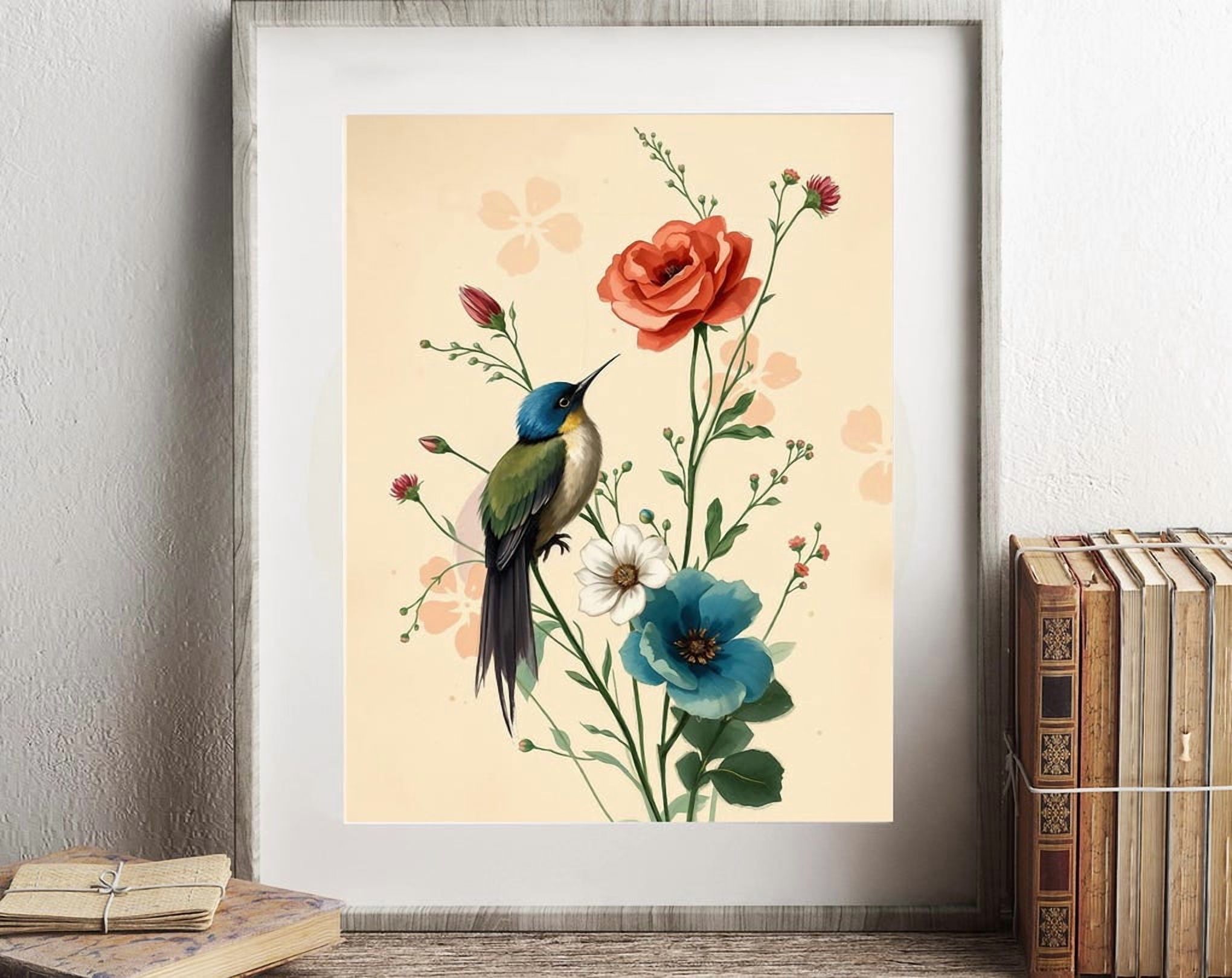 Kna Prints - 1 Pc Poster Vintage Bird And Floral Print Elegant ...