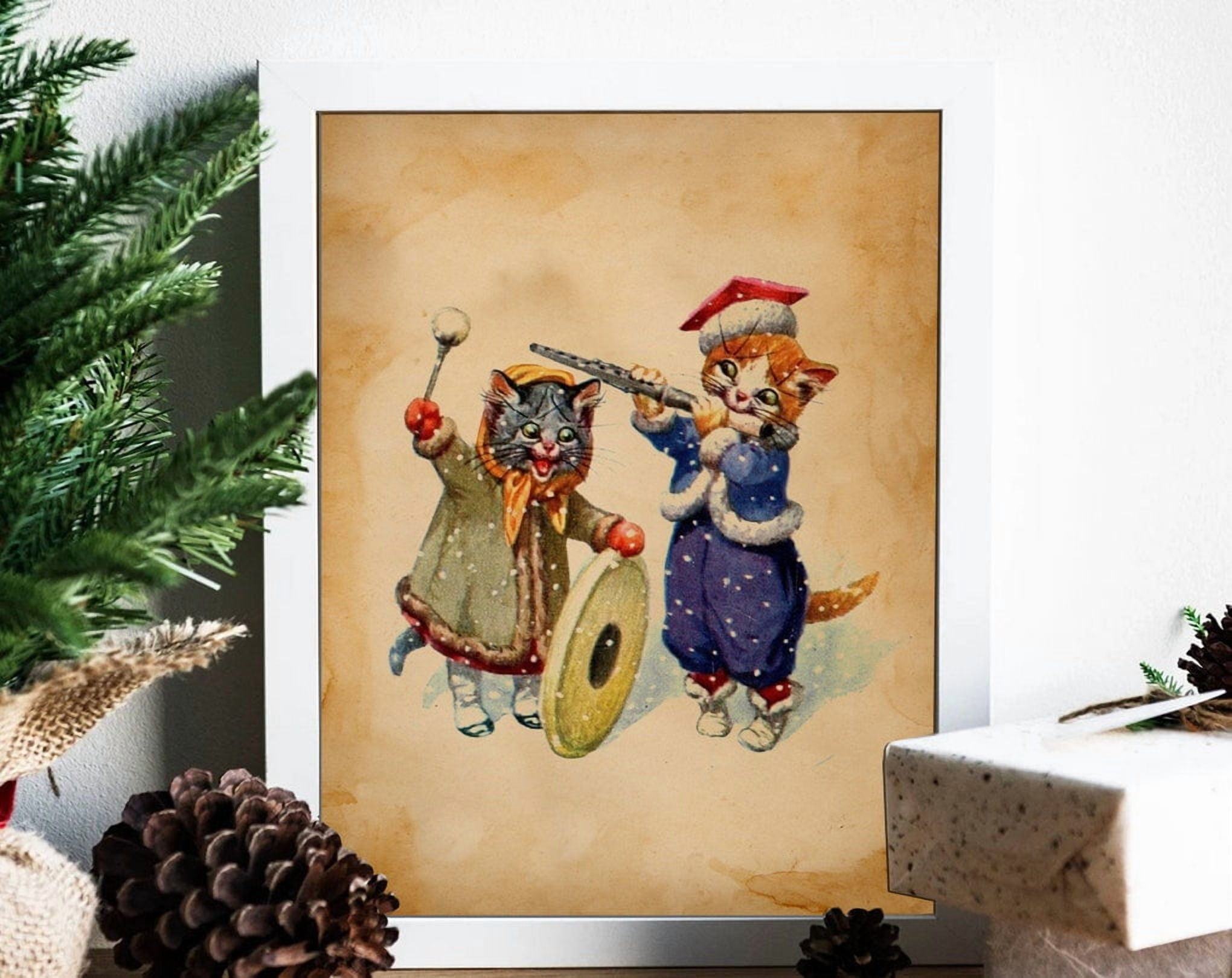 Kna Prints - 1 Pc Poster Vintage Christmas Cats Playing Music ...