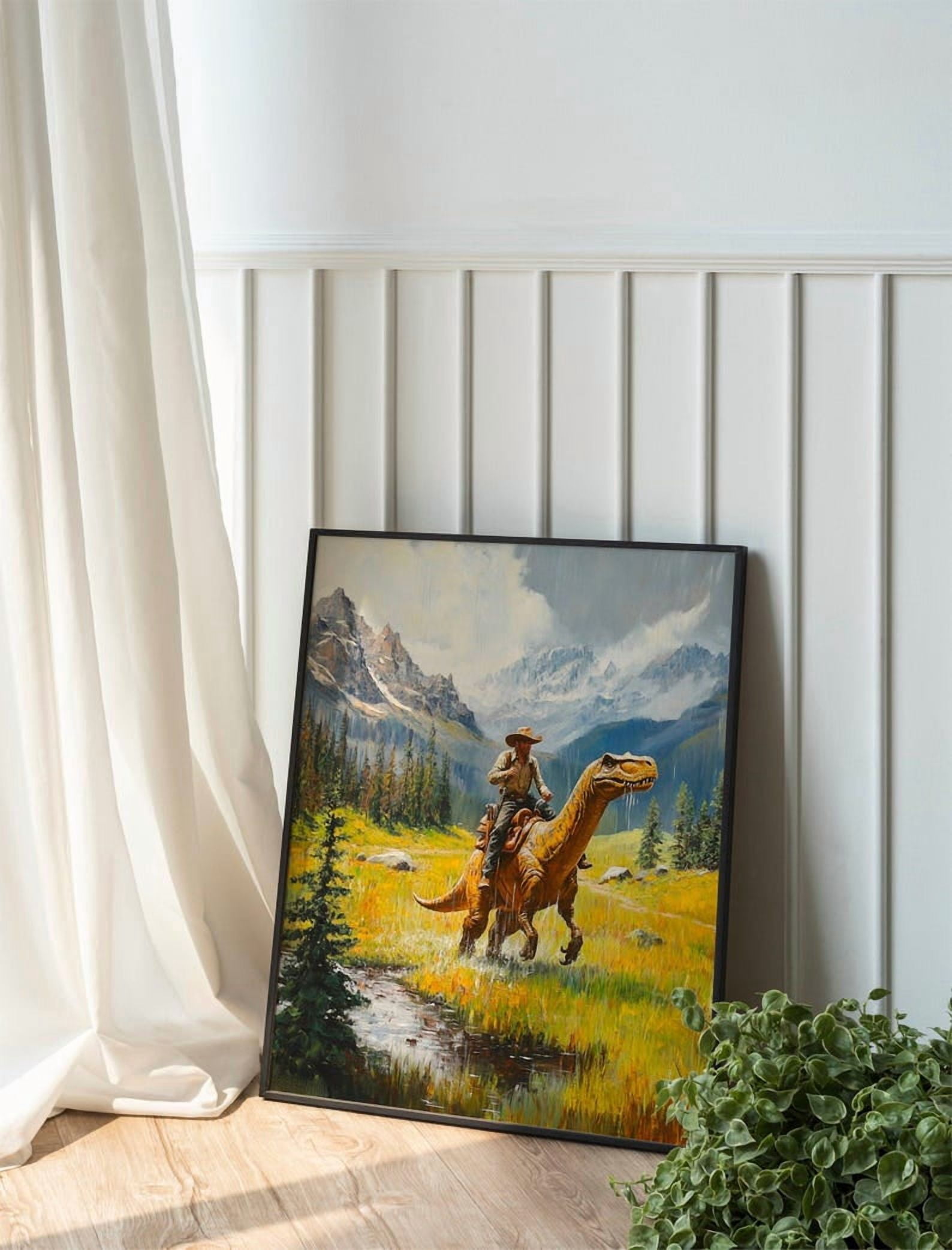 Kna Prints - 1 Pc Poster Vintage Dinosaur Cowboy Art, Western Jurassic ...