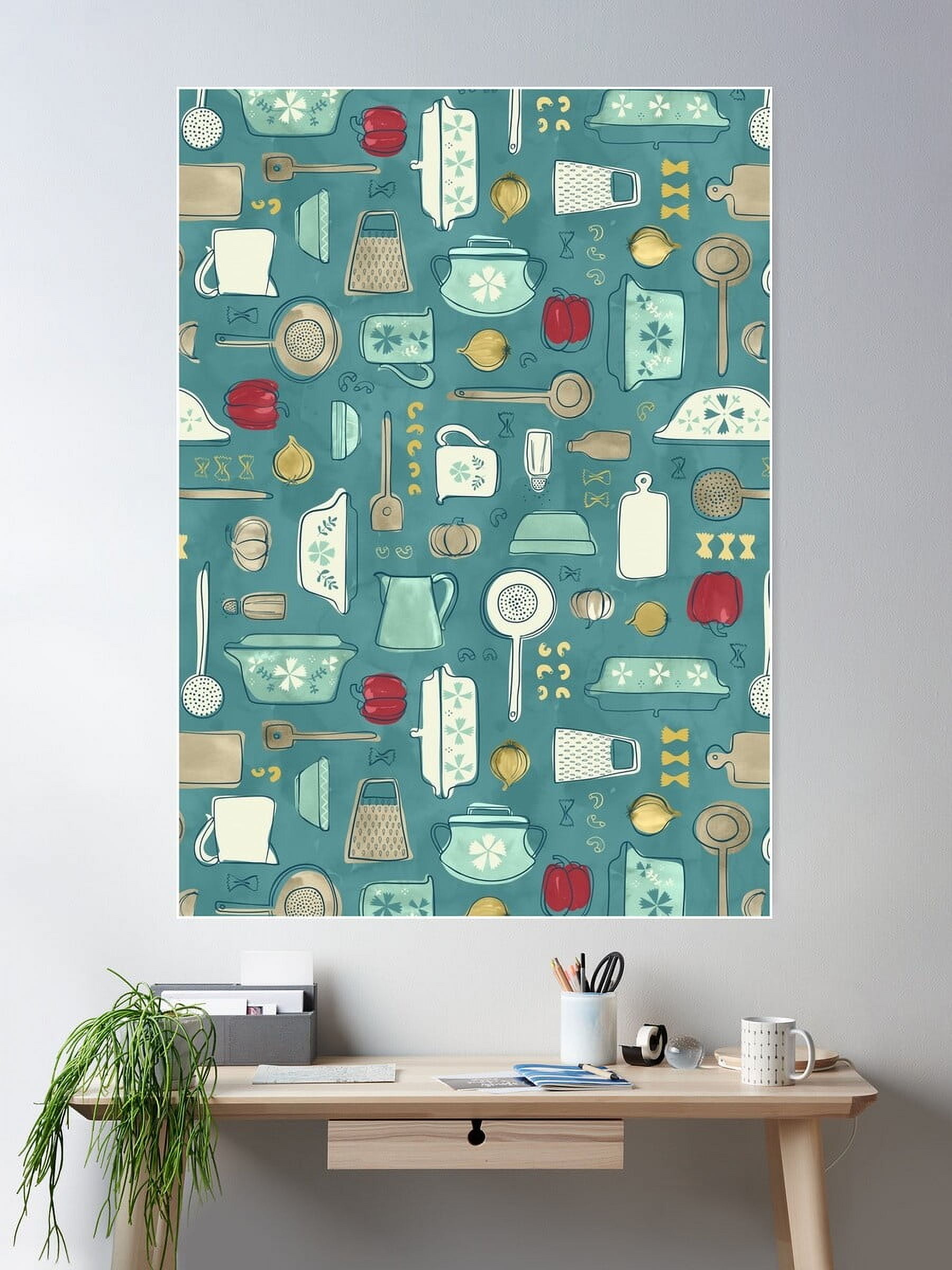 Kna Prints - 1 Pc Poster Vintage Kitchen Utensils / Teal, UNFRAMED ...