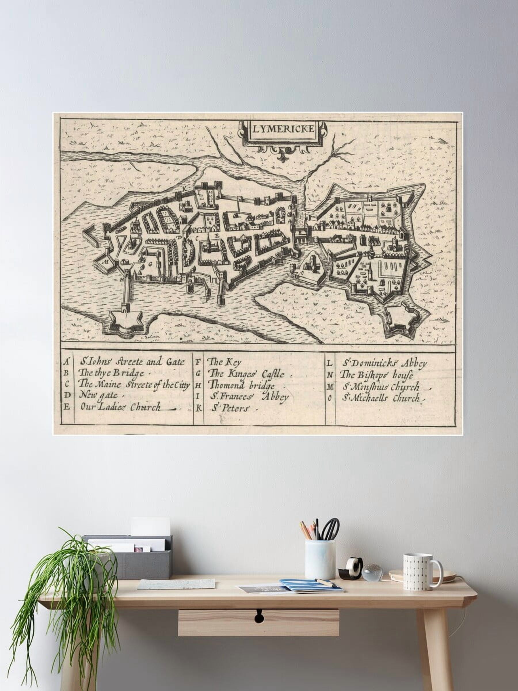 Kna Prints - 1 Pc Poster Vintage Map Of Limerick Ireland (1618 ...
