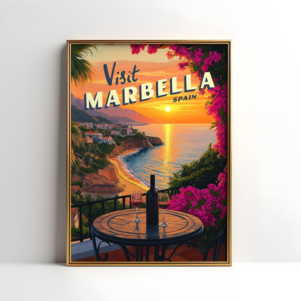 Kna Prints - 1 Pc Poster Vintage Marbella Travel , Sunset Landscape ...