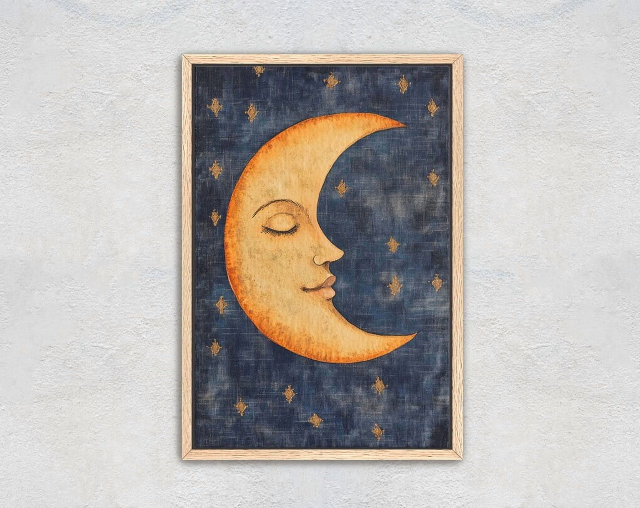 Kna Prints - 1 Pc Poster Vintage Moon Sleeping, Moon Face Painting ...